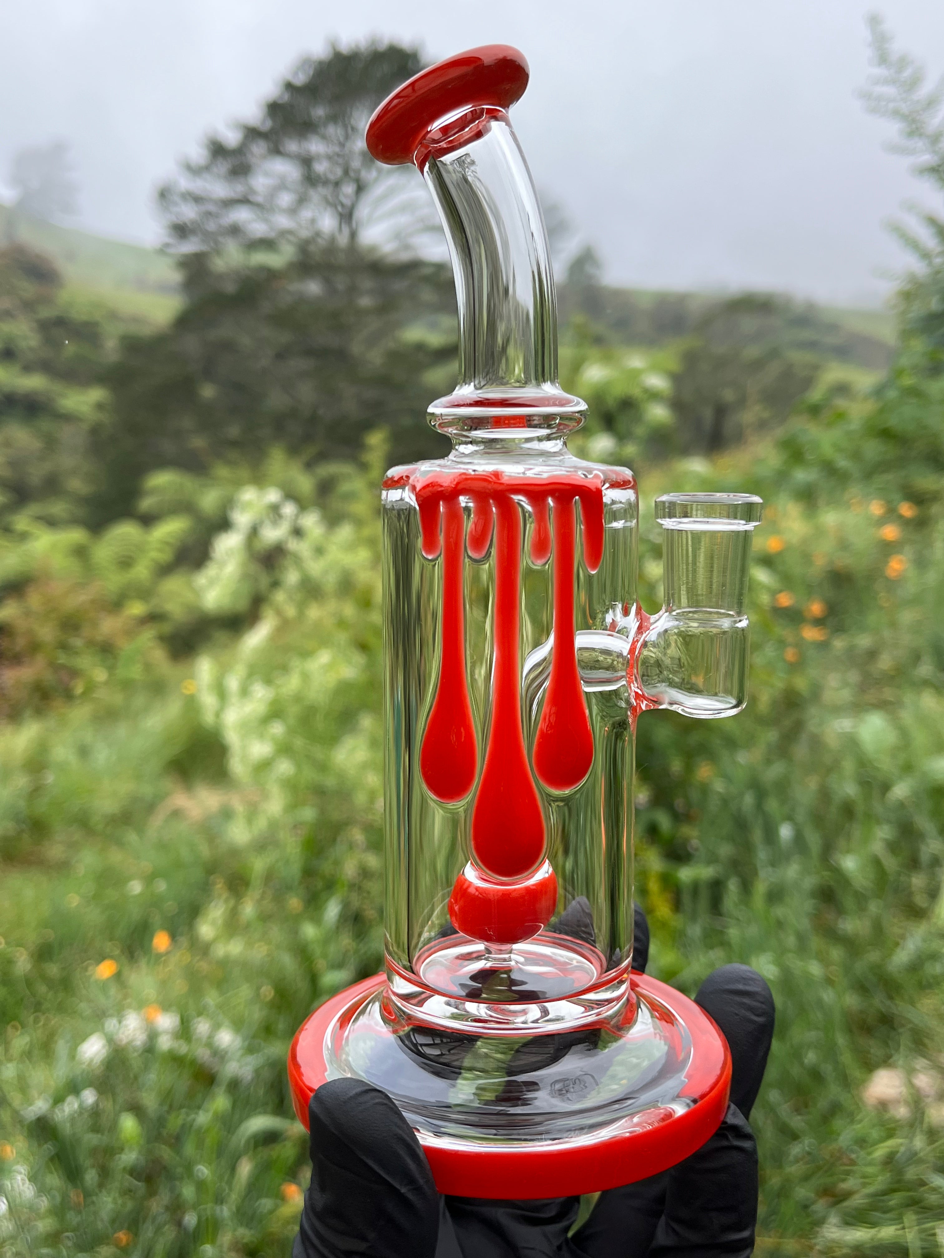 Uzzi Glass Drip Jammer Two Hole Perc - Poppy – Off Grid Society Aotearoa