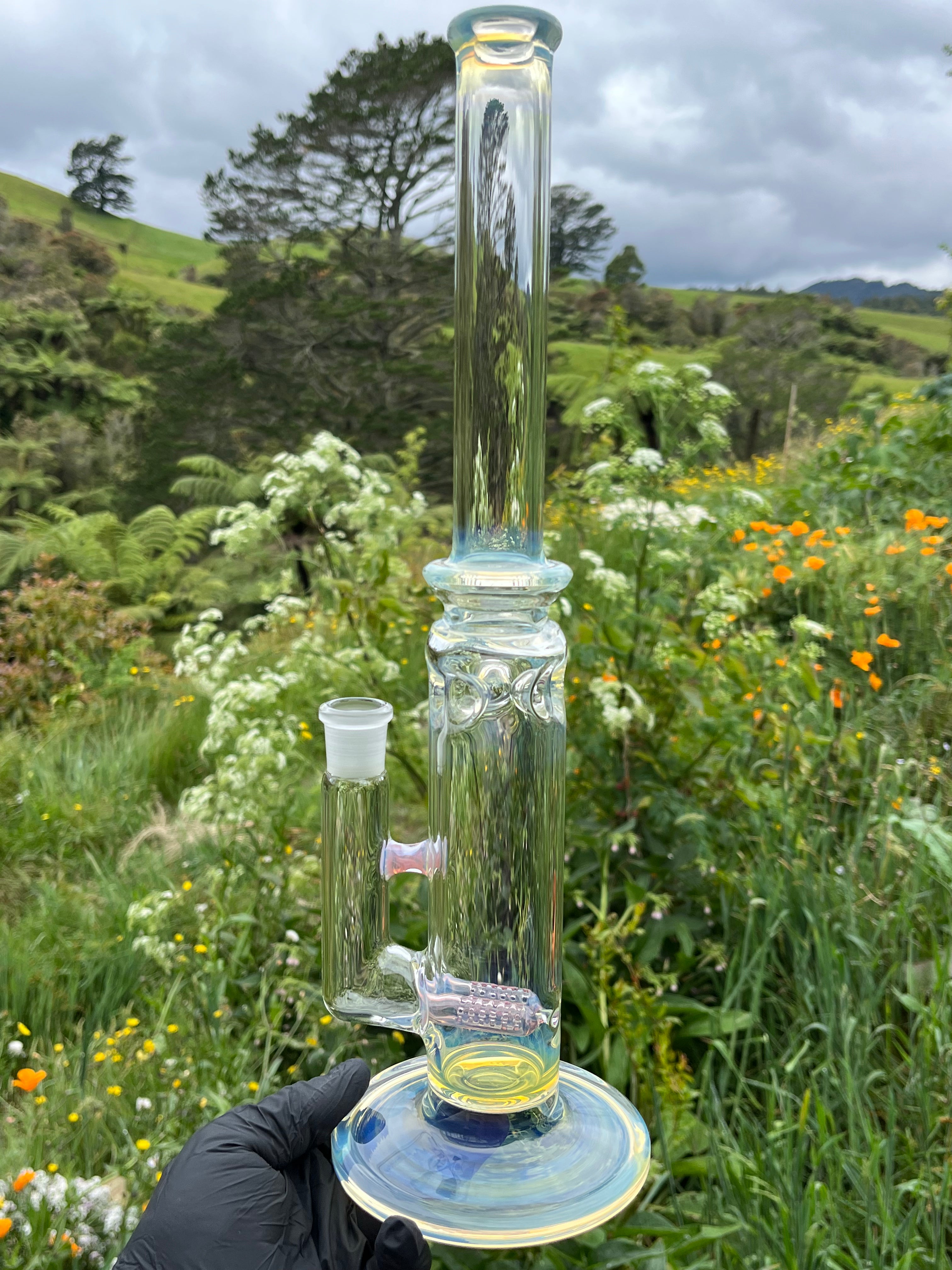Uzzi Glass Double Inline - Silver Fumed/Rainbow Opal – Off Grid Society ...