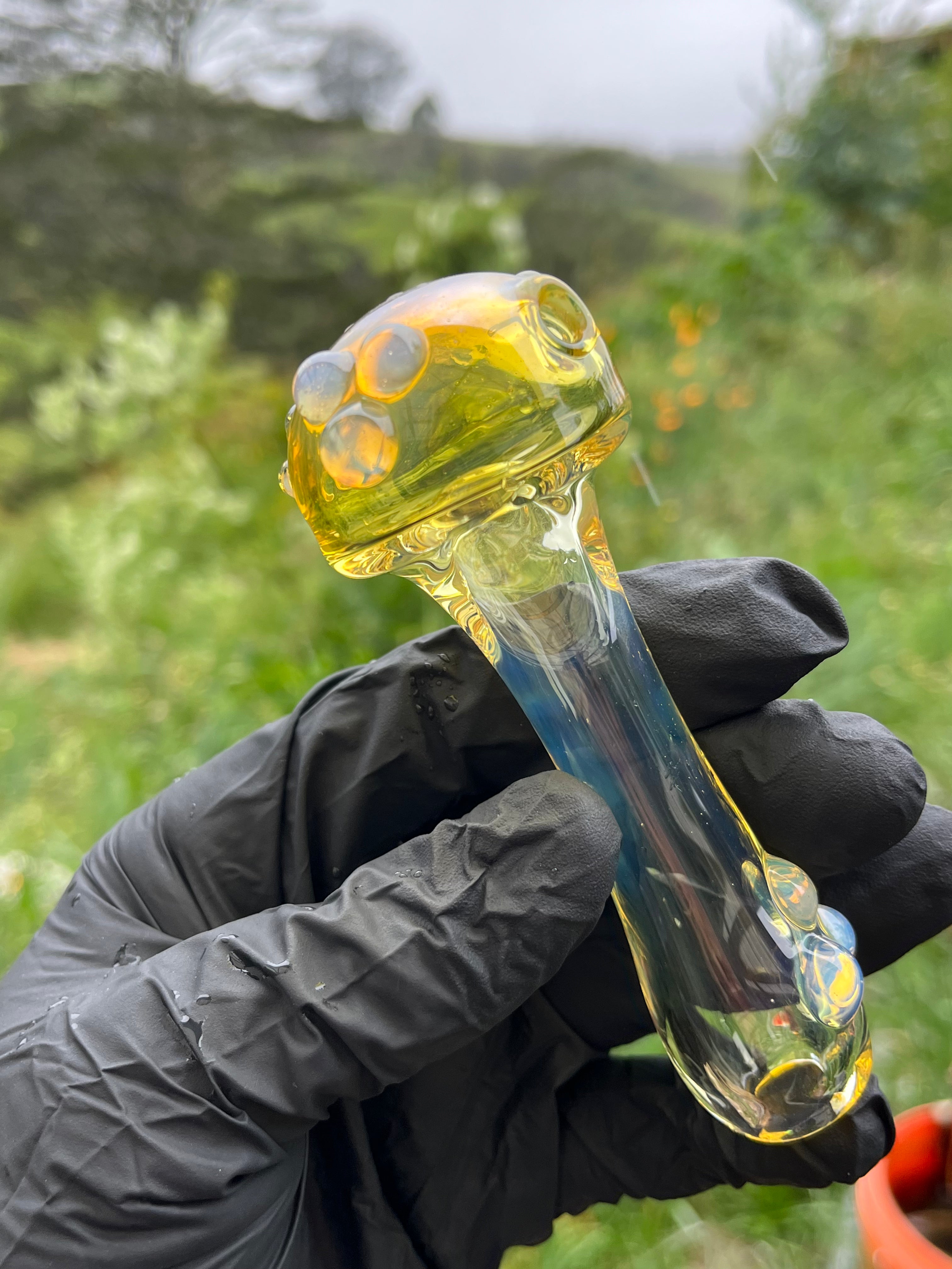 Jargo Glass Wrap And Rake Shroom Spoon - Fine Silver Fumed/Light Cobal ...